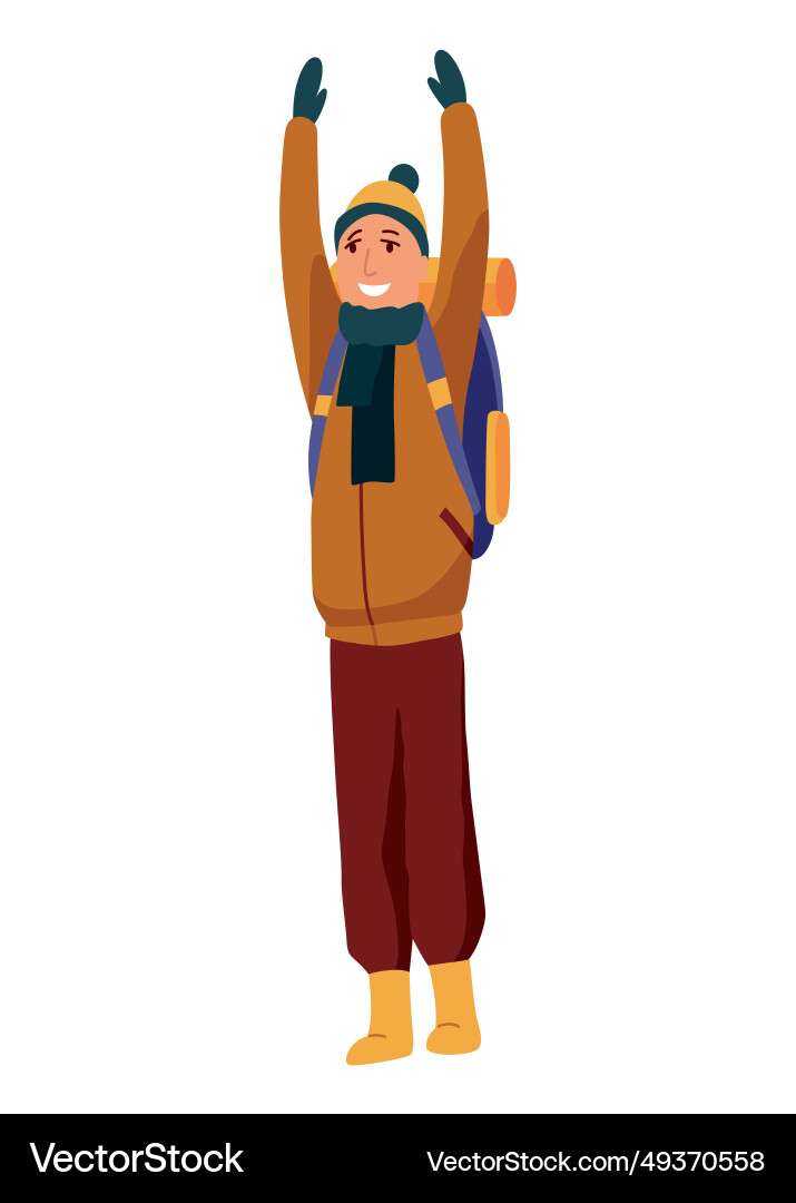 Young man walking alone cartoon backpacker Vector Image