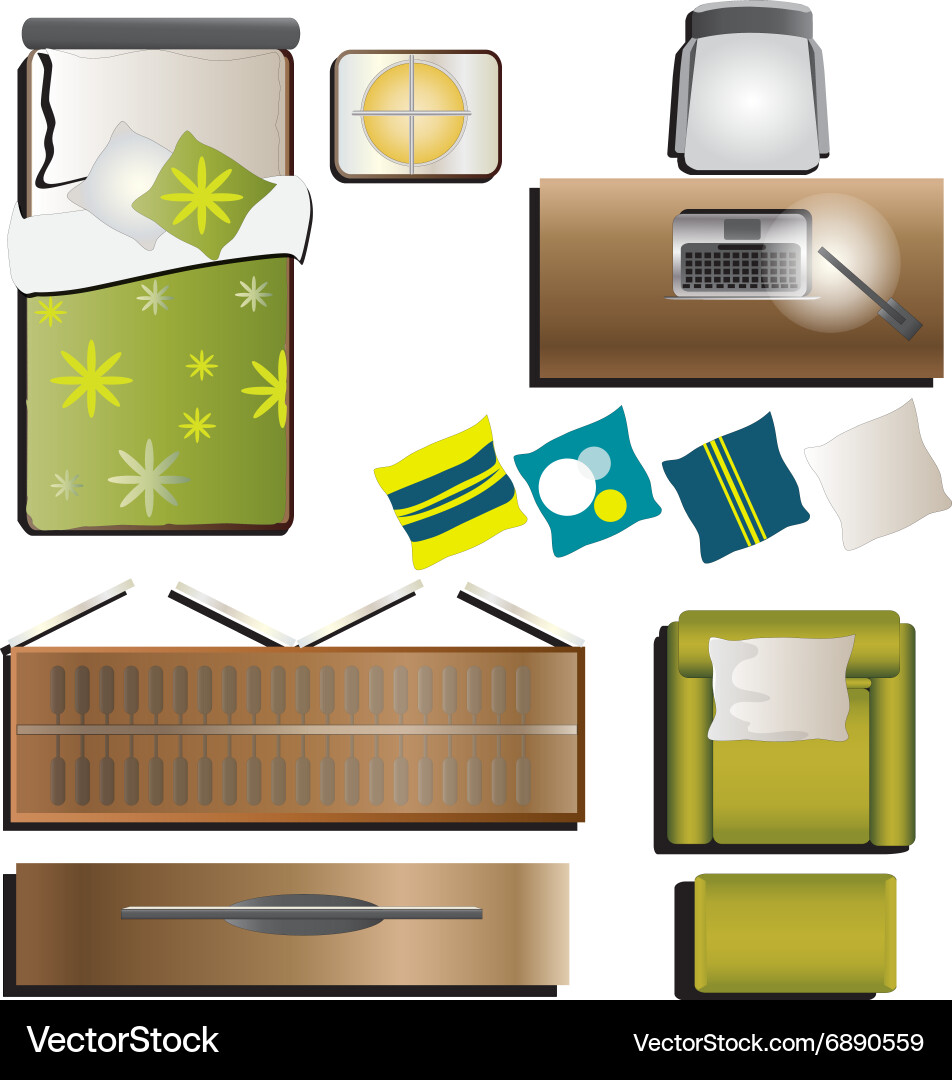 Bedroom top view set 5 for interior Royalty Free Vector