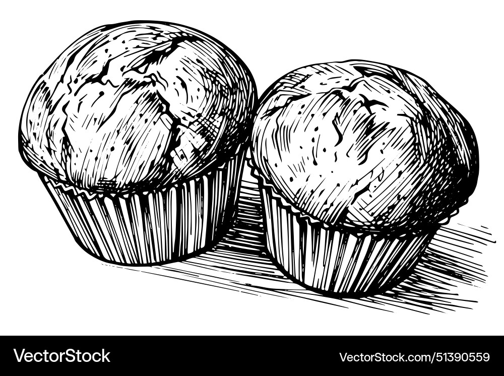 Cupcake hand drawn ink sketch engraved style Vector Image