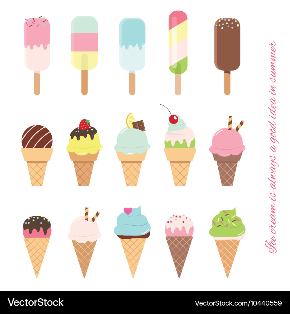 Ice cream icons big set isolated on white Vector Image