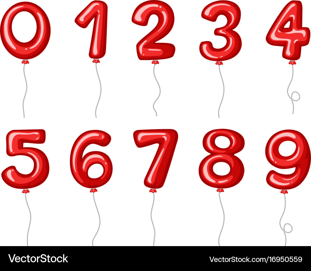 Red balloons shaped in numbers Royalty Free Vector Image