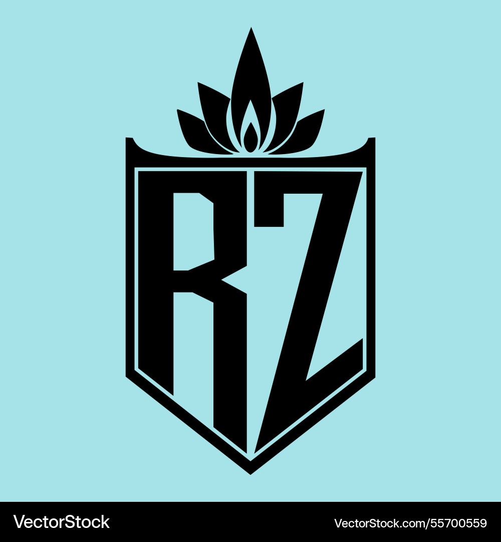 Rz logo with elegant crown symbol and shield Vector Image