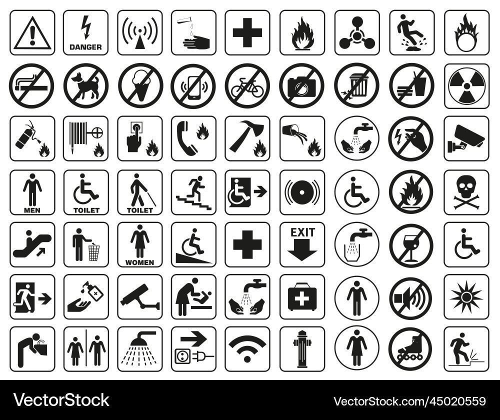 Set of signs includes prohibiting and warning Vector Image