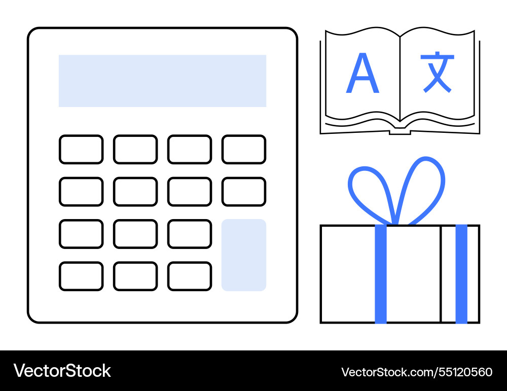 Calculator open book with letters and wrapped Vector Image