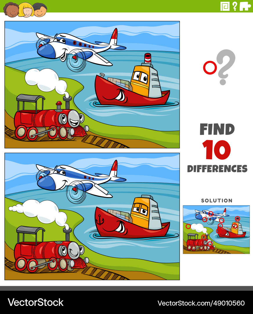 Differences activity with cartoon transportation Vector Image