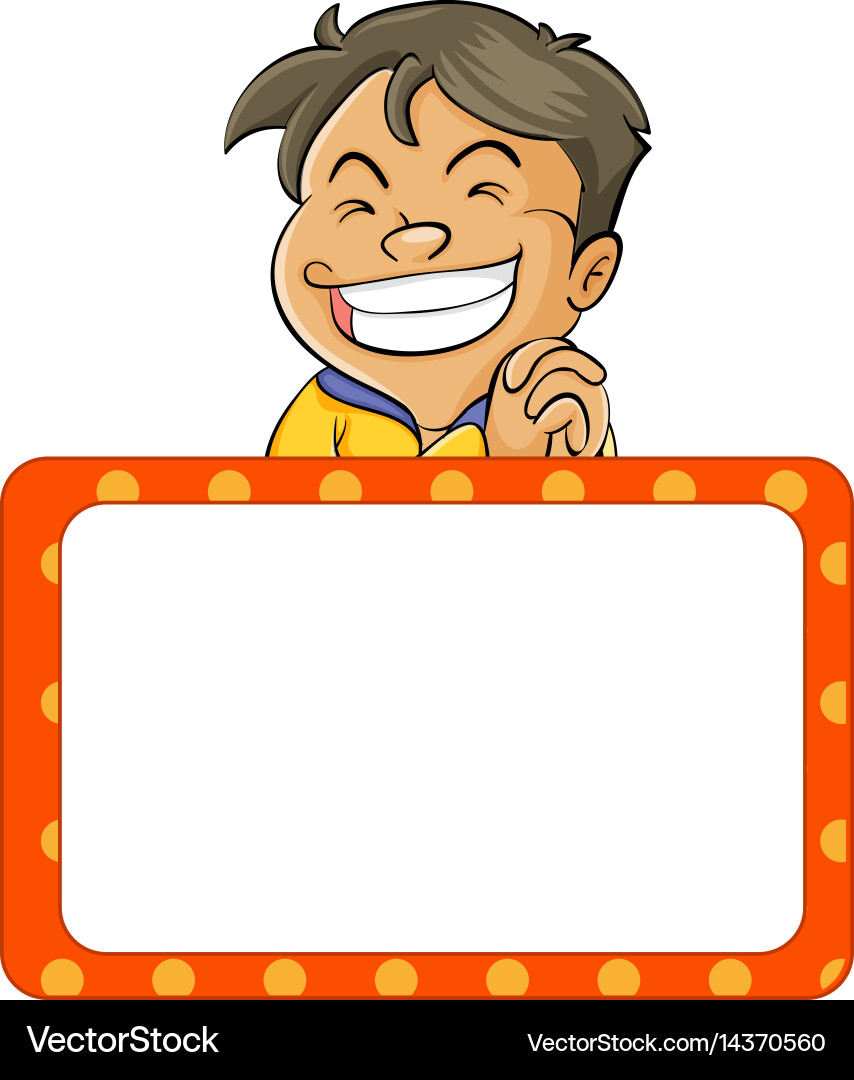 Happy boy and board template Royalty Free Vector Image