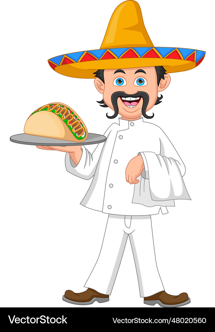 Mexican chef with tacos cartoon Royalty Free Vector Image