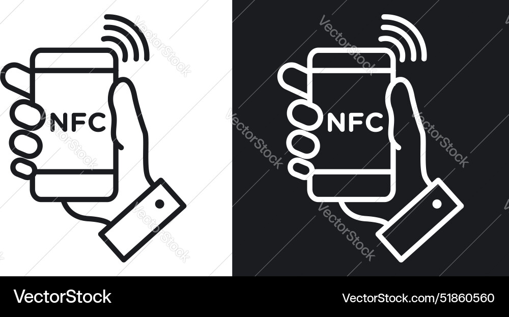 Nfc communication liner and solid icon set in Vector Image