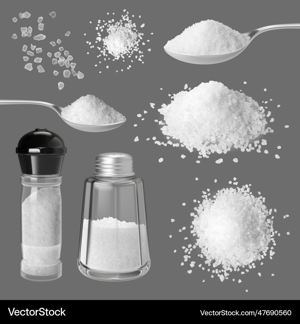 Realistic salt crystals 3d mineral cooking Vector Image