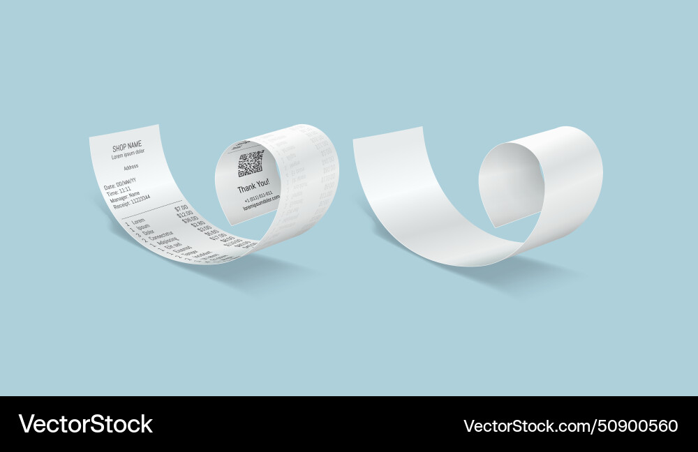 Rolled paper checks realistic set Royalty Free Vector Image