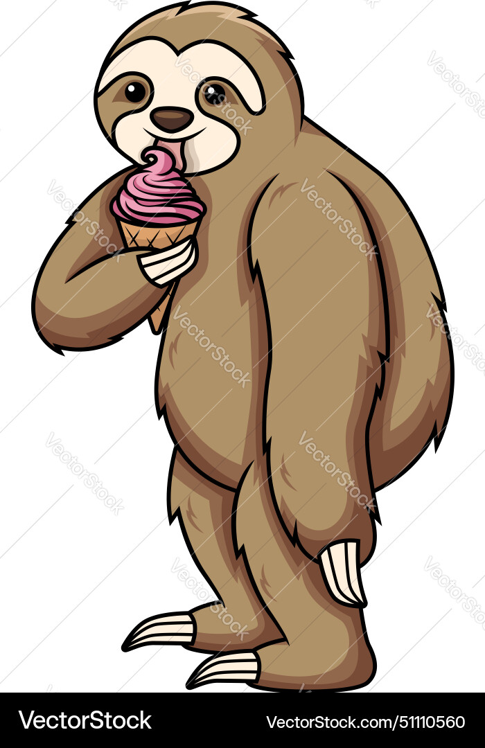 Sloth eating ice cream cartoon clip art Royalty Free Vector