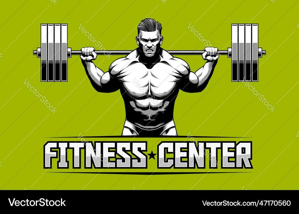Strong bodybuilder lifting olympic barbell Vector Image