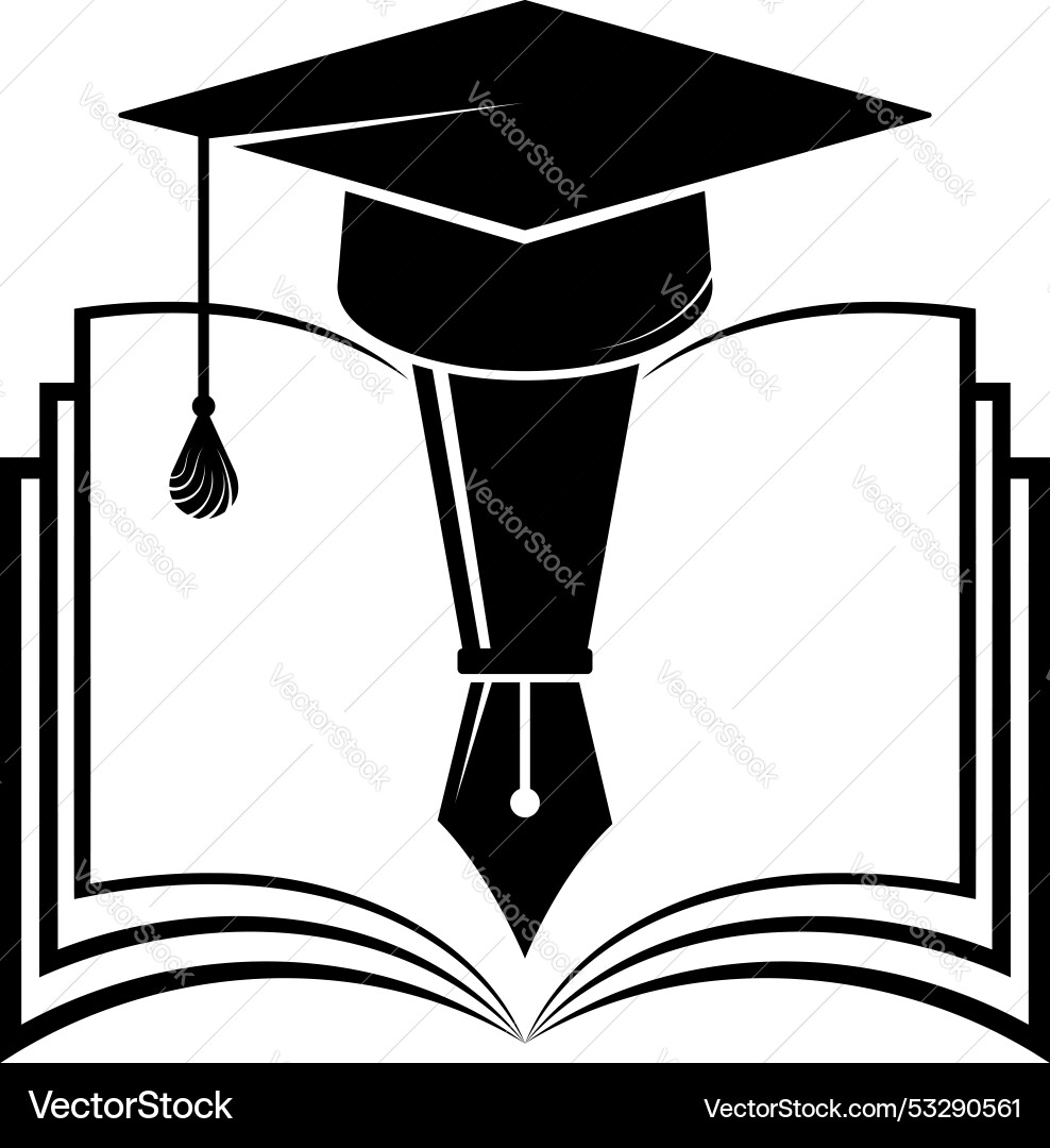 Academic cap ink pen and textbook symbol Vector Image