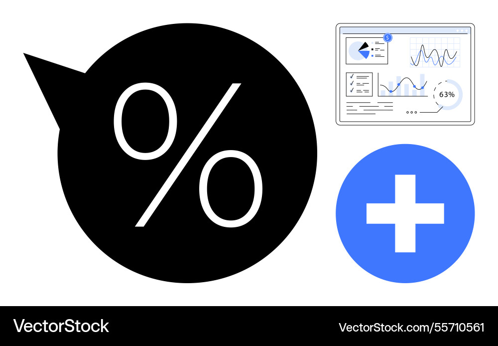 Black percentage symbol with data analytics Vector Image