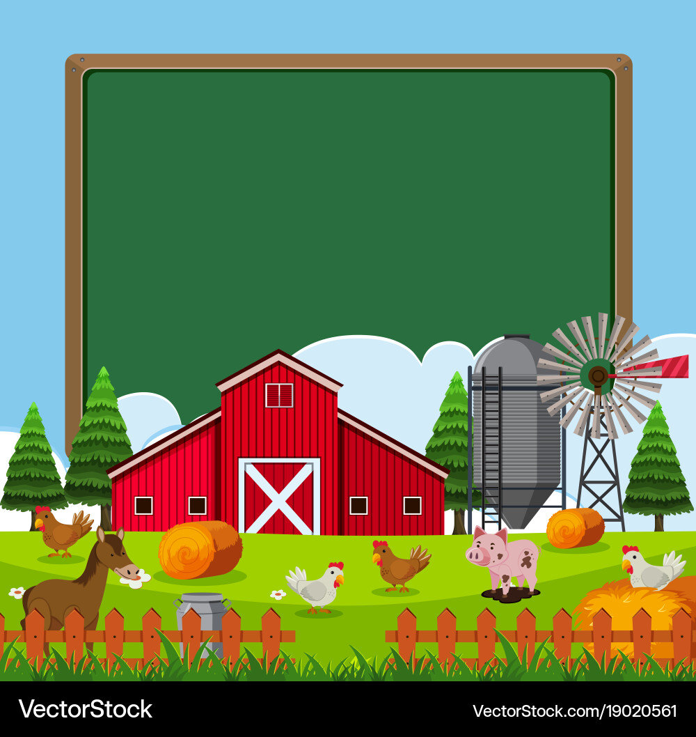 Border template with many farm animals Royalty Free Vector