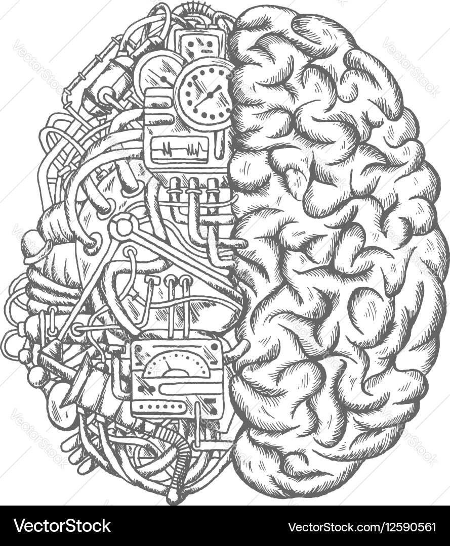 Brain Mechanical Engine Schematic Royalty Free Vector Image
