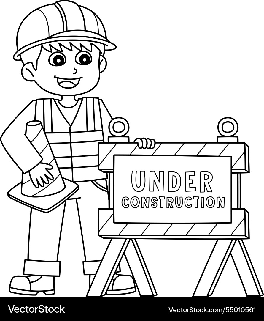 Construction worker construction sign isolated Vector Image