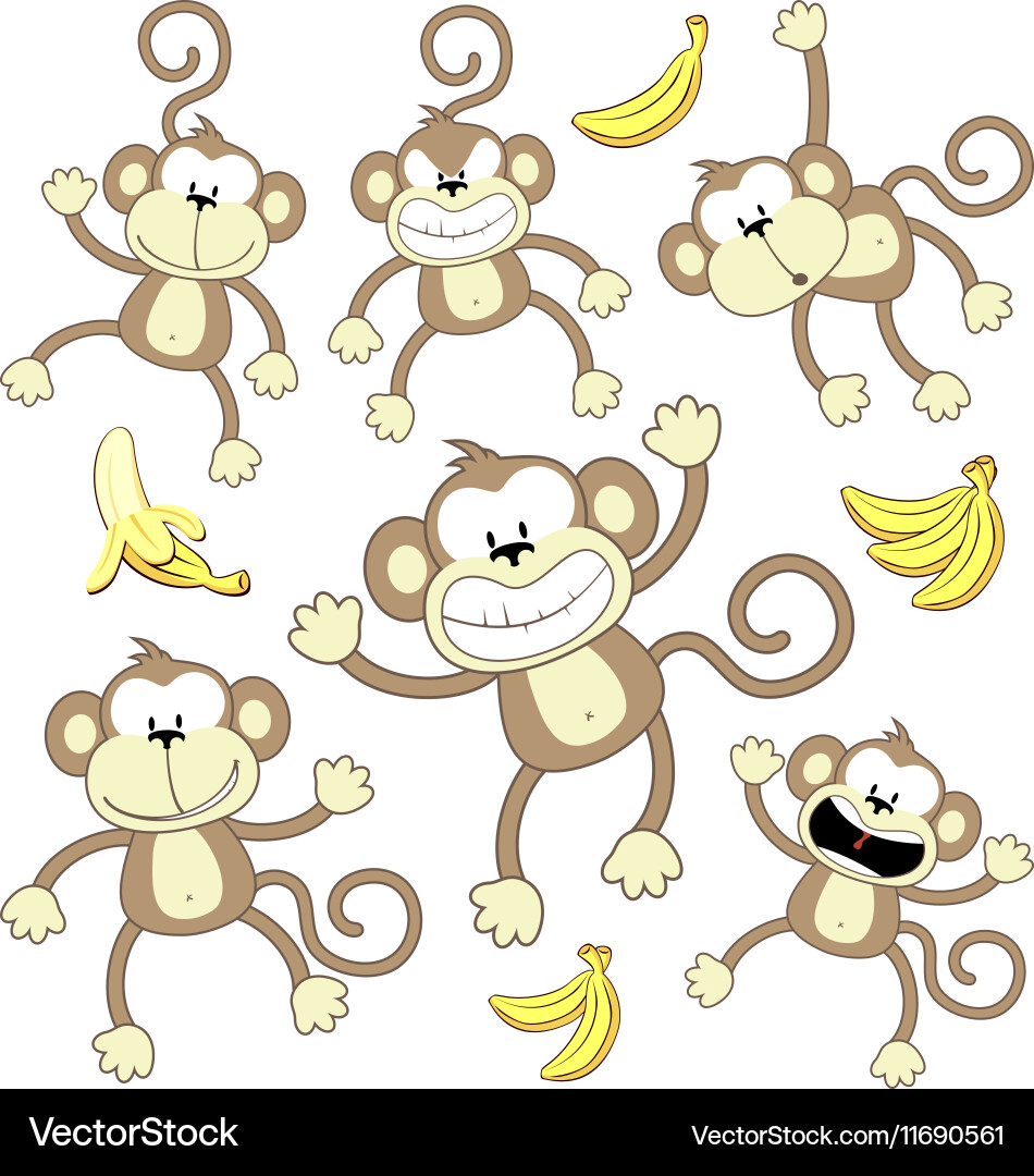 Cute Monkeys with Bananas Royalty Free Vector Image