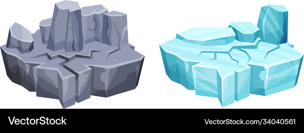 Game islands with icy mountains and rocks Vector Image