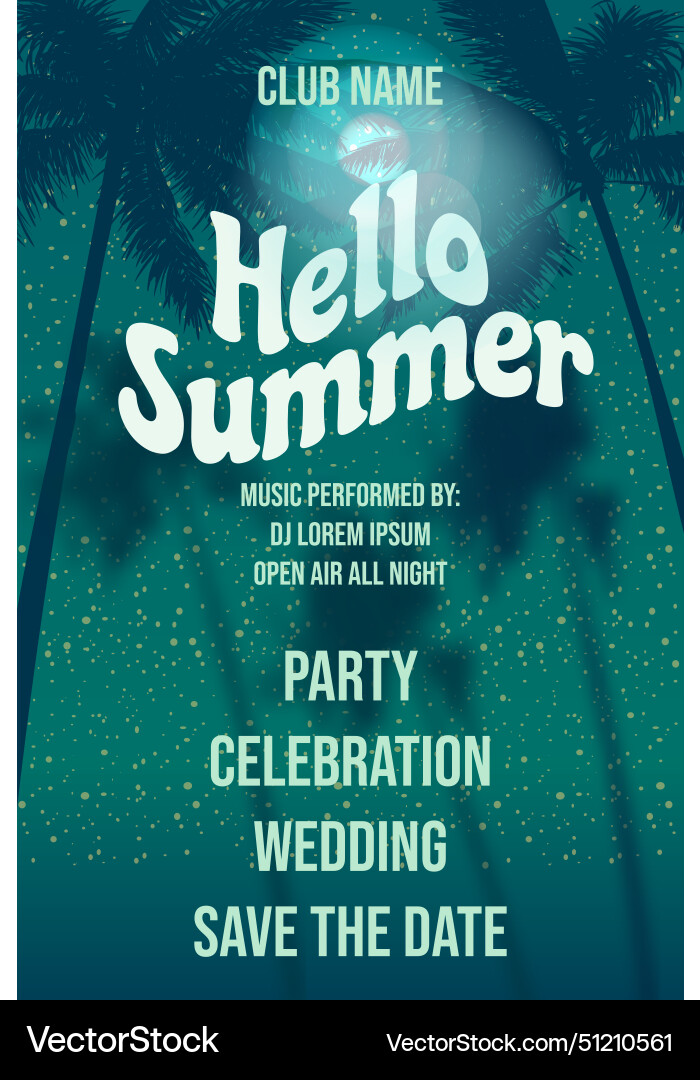 Hello summer party time template design night Vector Image
