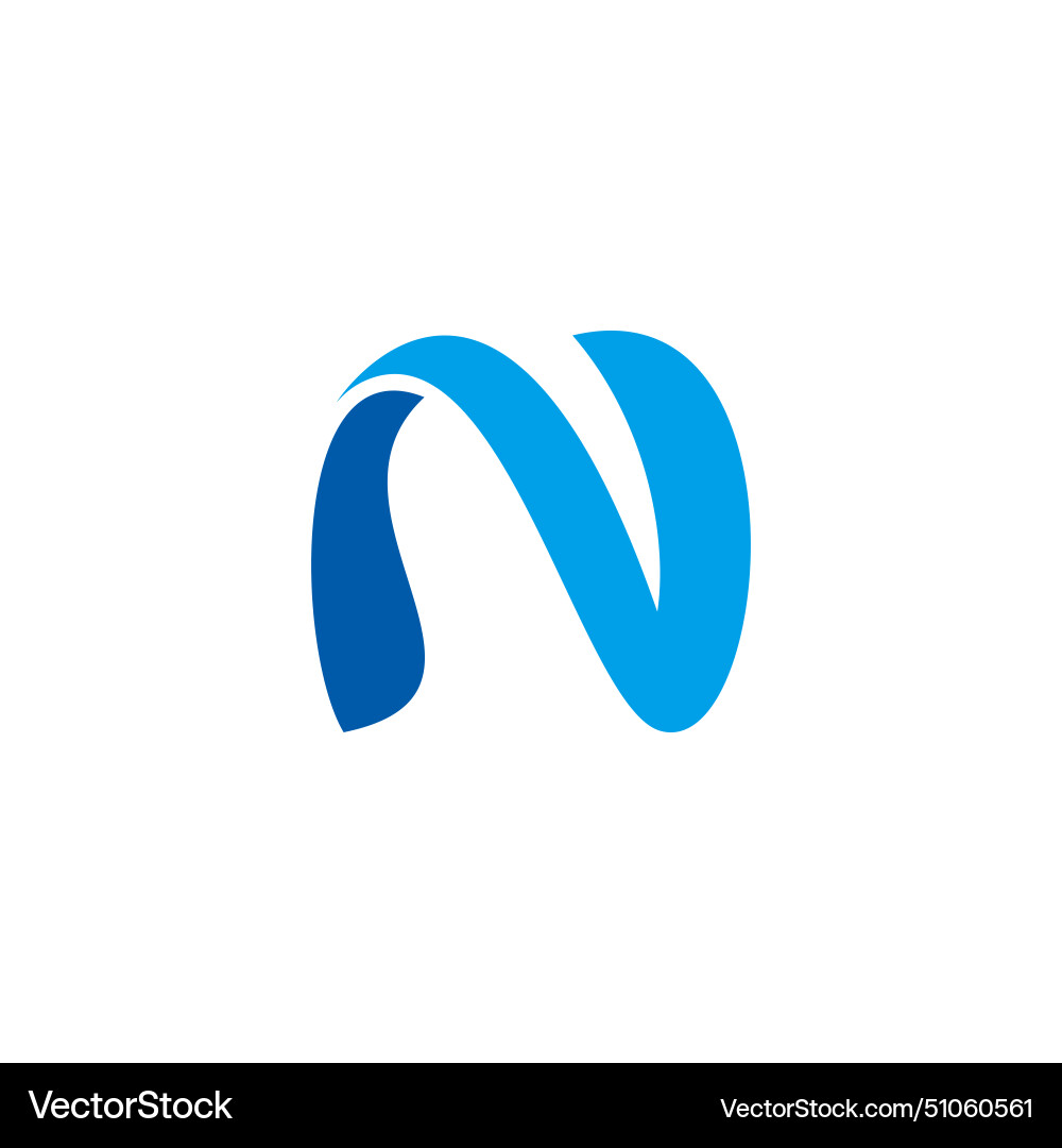Letter n 3d flat blue wave logo Royalty Free Vector Image