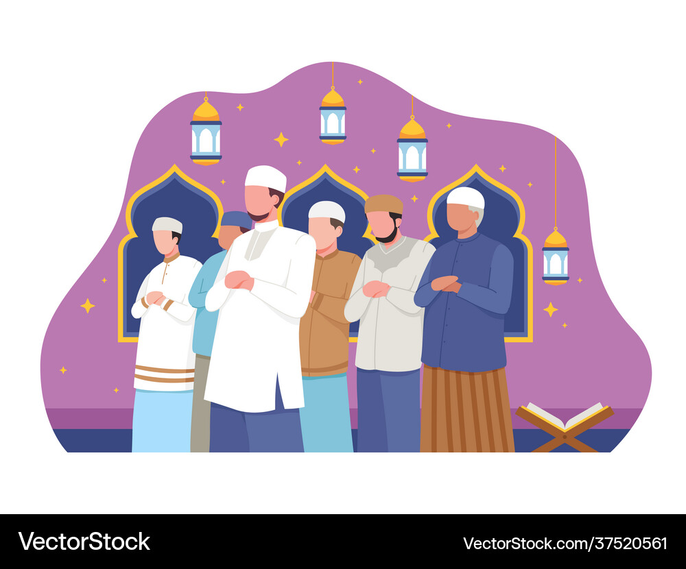 Muslim people perform taraweeh Royalty Free Vector Image