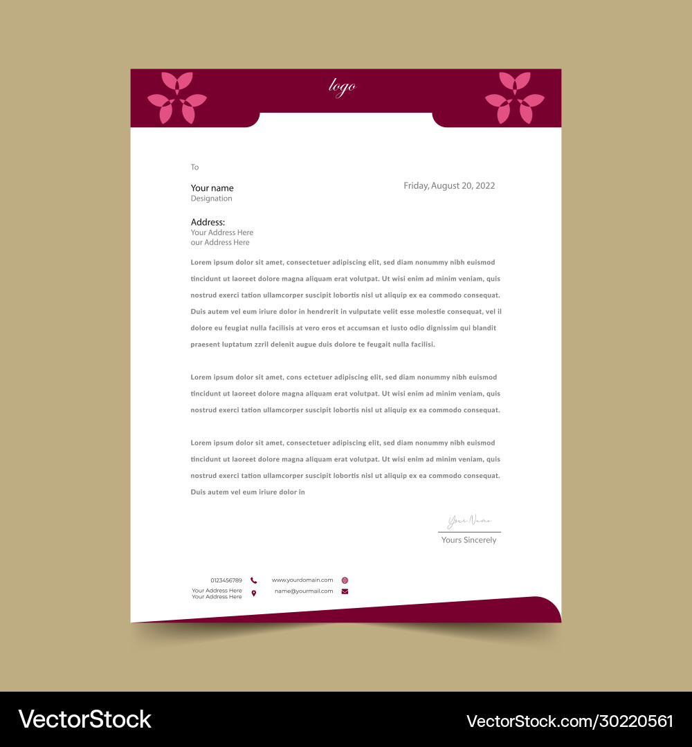 Pink letterhead pad template design Royalty Free Vector