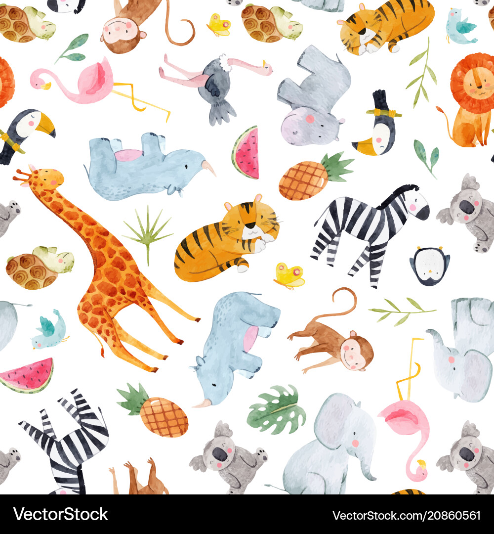 Safari animals watercolor pattern Royalty Free Vector Image