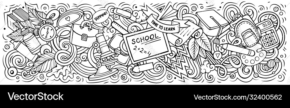 Cartoon cute doodles school banner design Vector Image