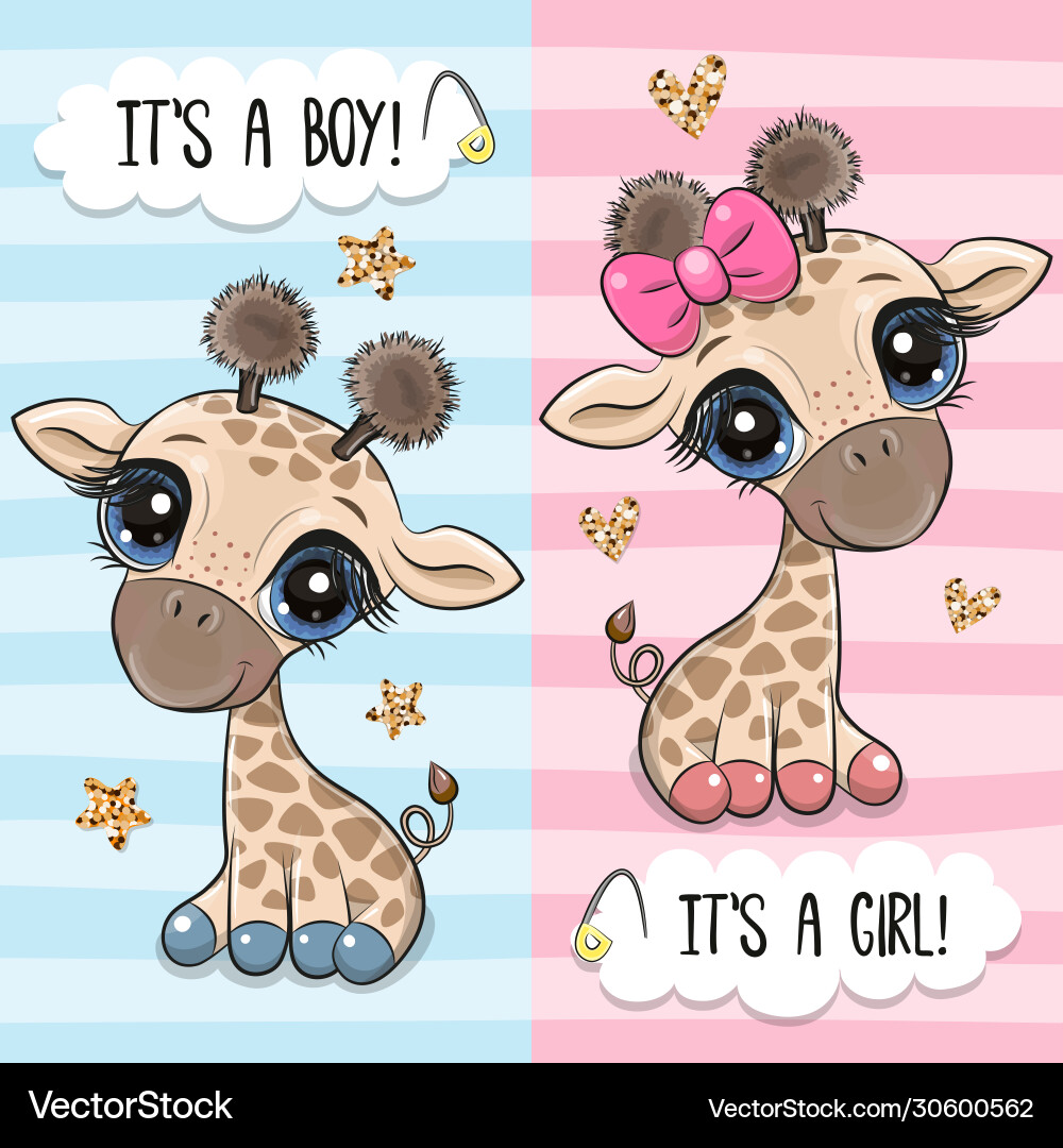 Greeting card with two cute cartoon giraffes Vector Image