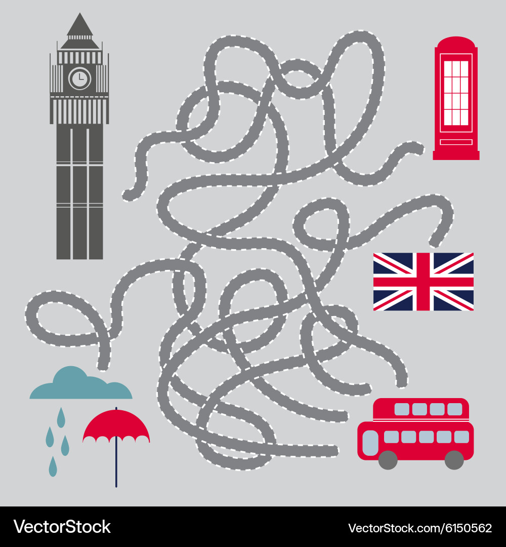Maze with london symbols Royalty Free Vector Image