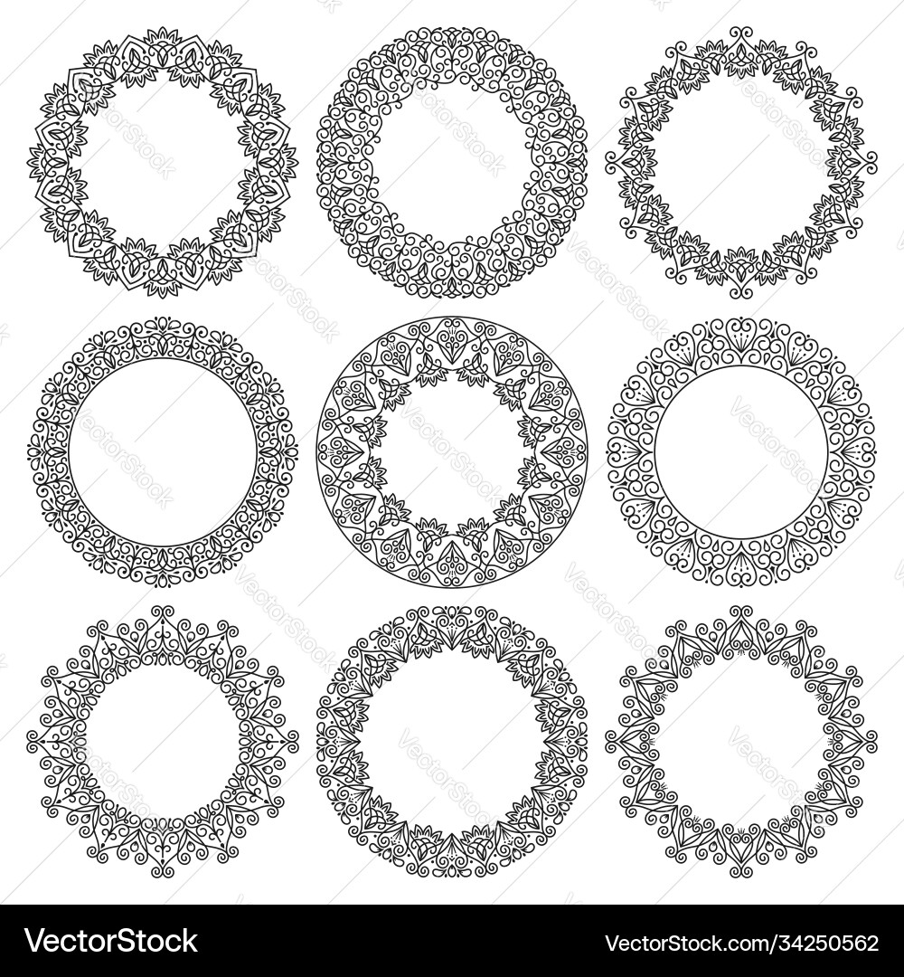 Set round frames fancy floral pattern Royalty Free Vector