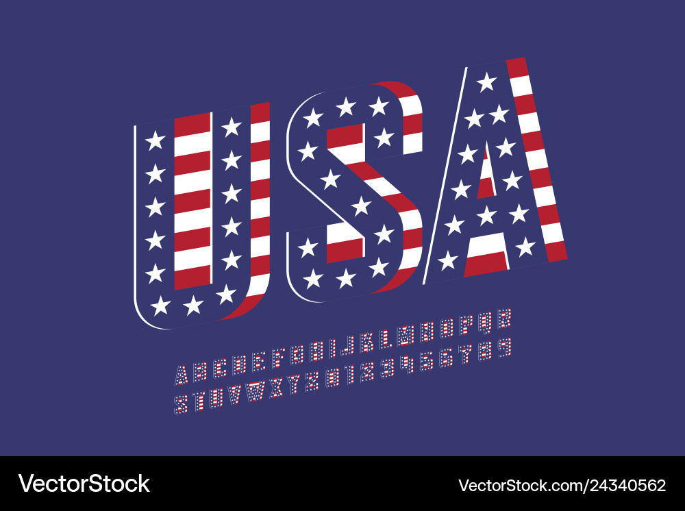 Usa national flag style font Royalty Free Vector Image