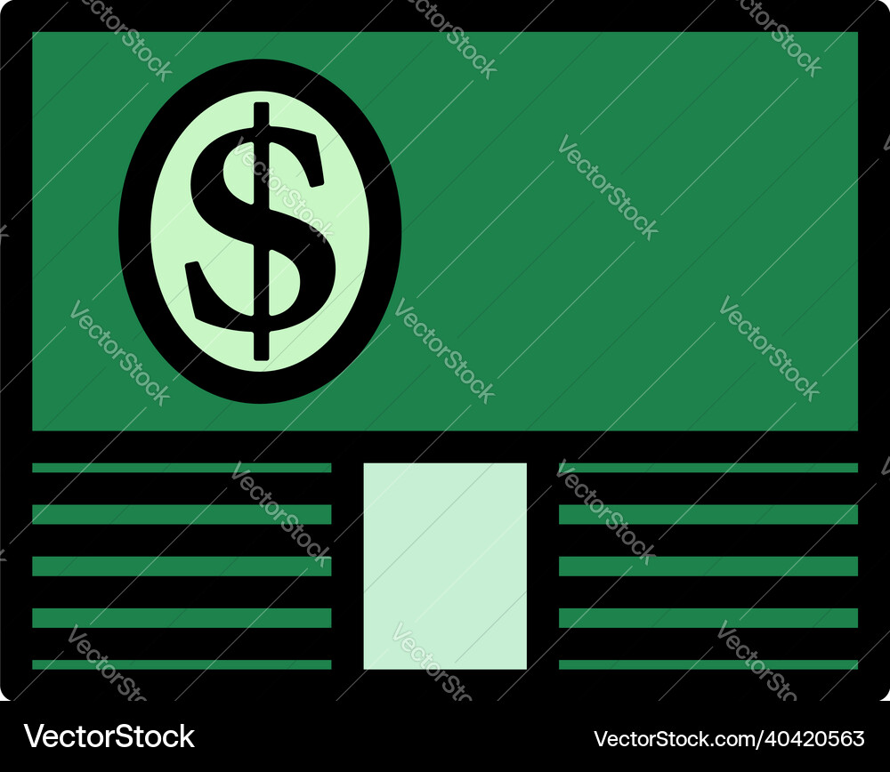 Banknote on top of money stack icon Royalty Free Vector
