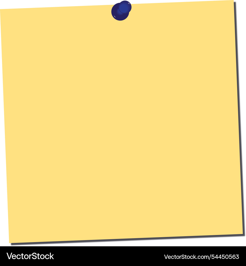 Blank yellow note paper with pushpin Royalty Free Vector