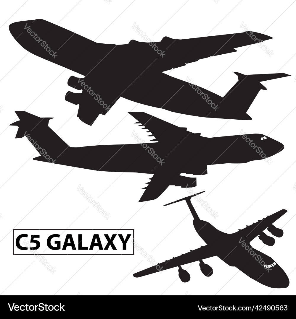 C5 military cargo plane silhouette collection set Vector Image