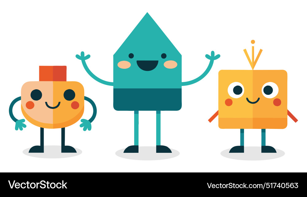 Cartoon cute geometry shapes with funny faces Vector Image