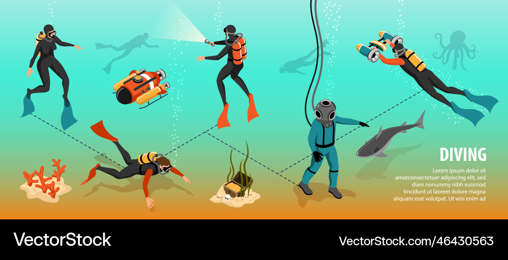 Diving isometric infographics Royalty Free Vector Image
