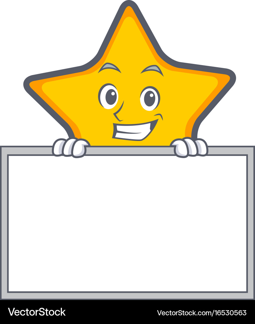 Grinning star character cartoon style with board Vector Image
