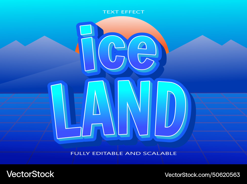 Ice land editable text effect dimension emboss Vector Image