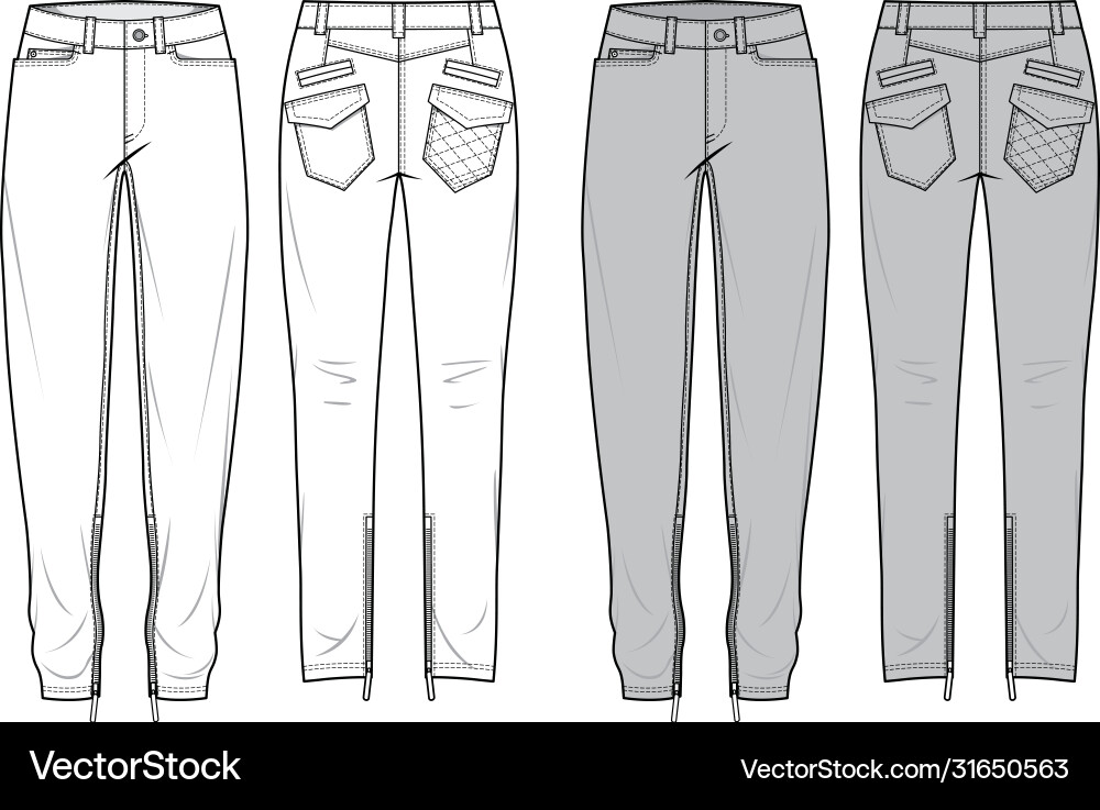 Pants fashion flat sketch template15 Royalty Free Vector