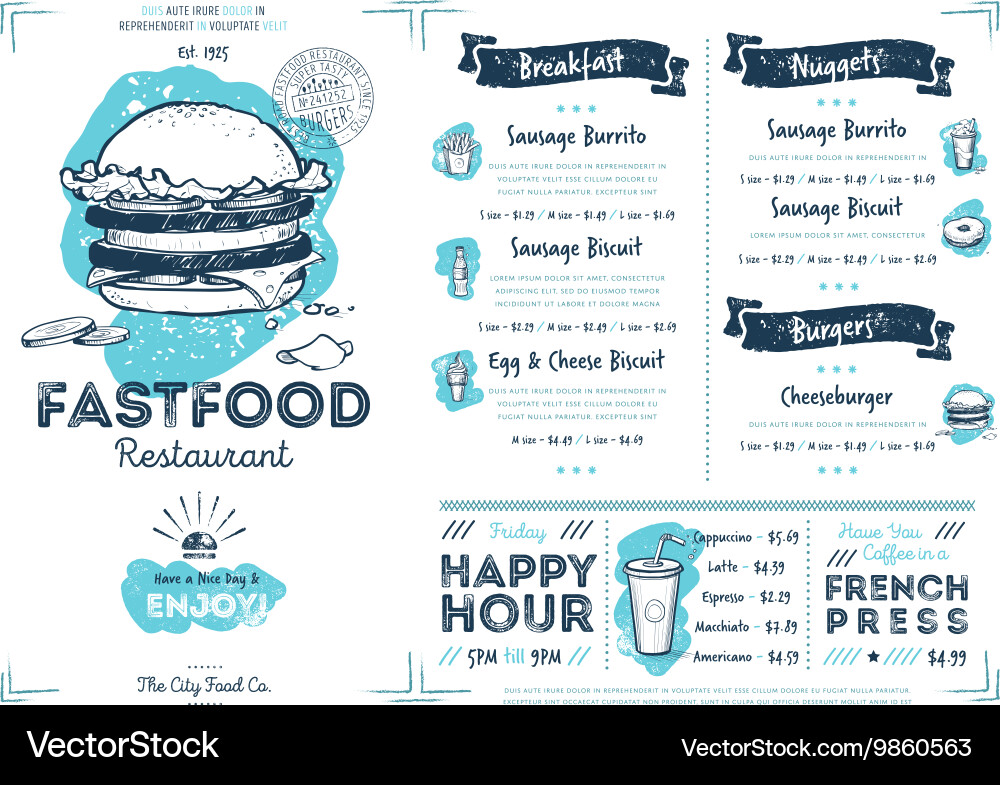 Retro Fast Food Menu Vorlage Lizenzfreies Vektorbild