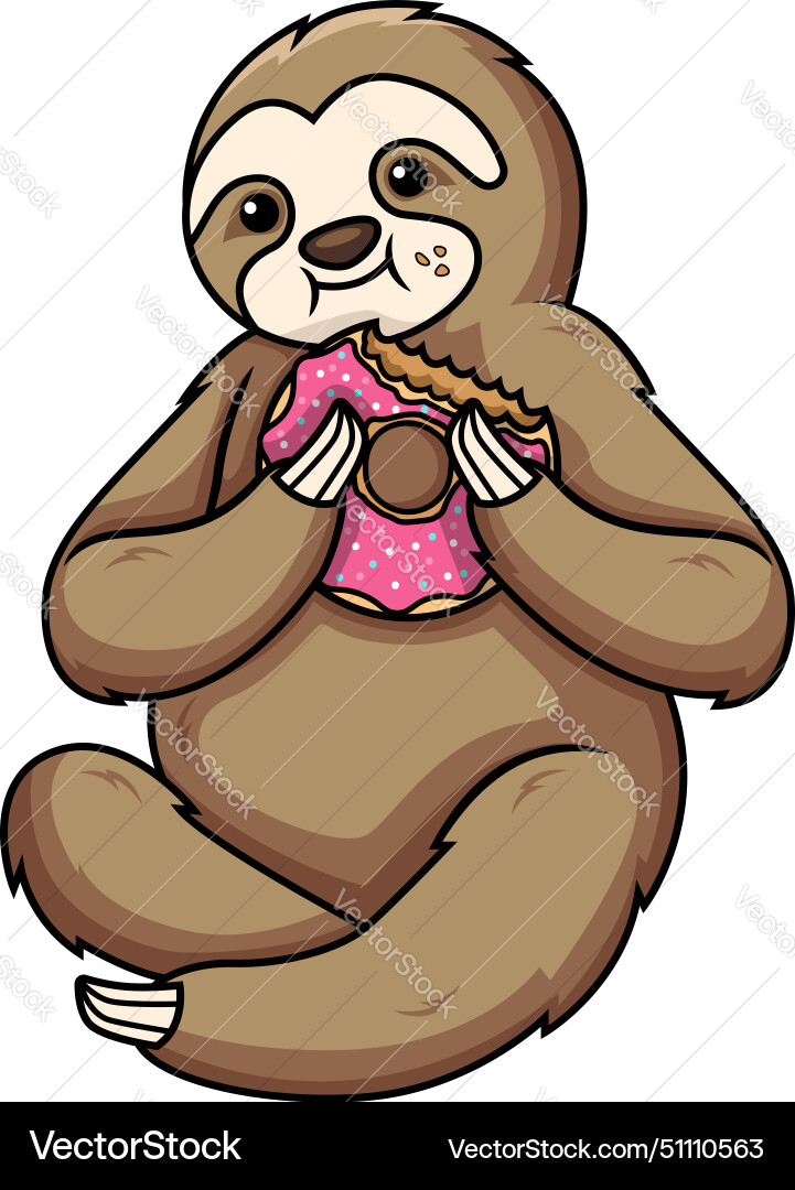 Sloth eating donut cartoon clip art Royalty Free Vector
