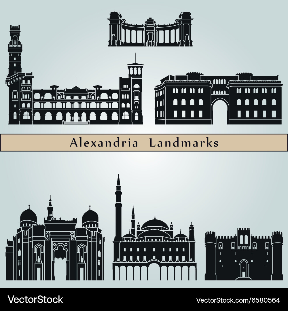 Alexandria landmarks and monuments Royalty Free Vector Image