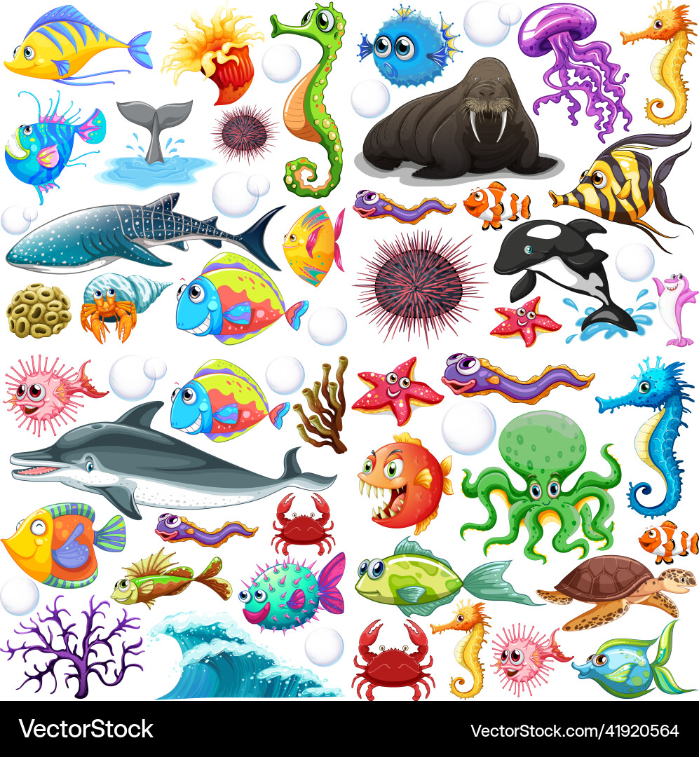 Different types of sea animals Royalty Free Vector Image