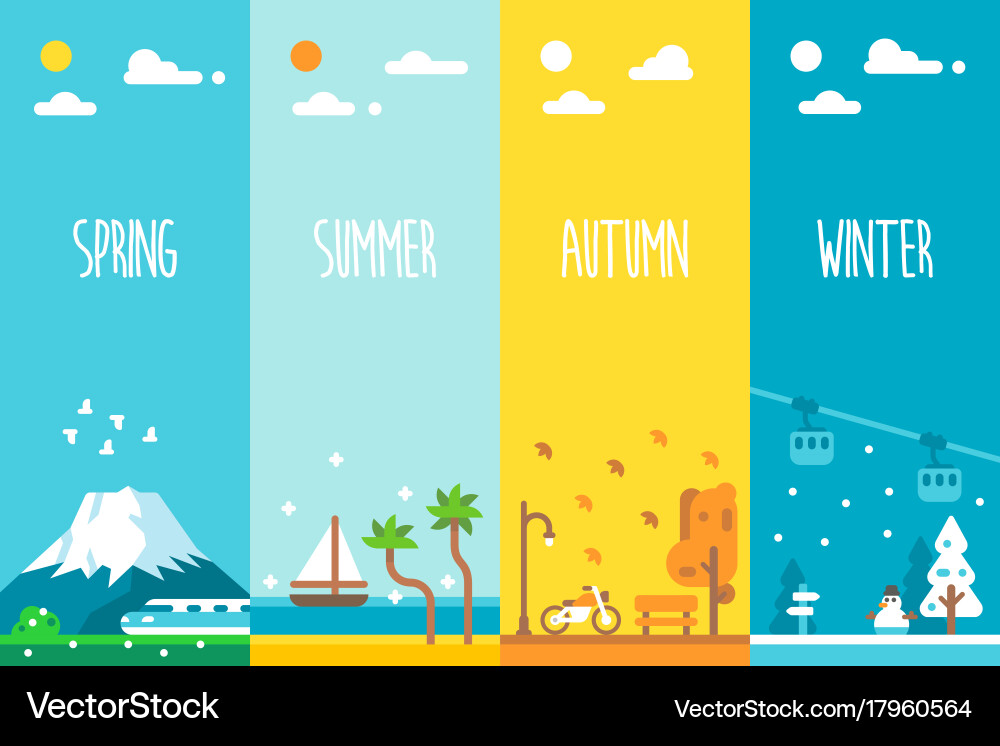 Four Seasons Background - Flat Illustration Vector Image