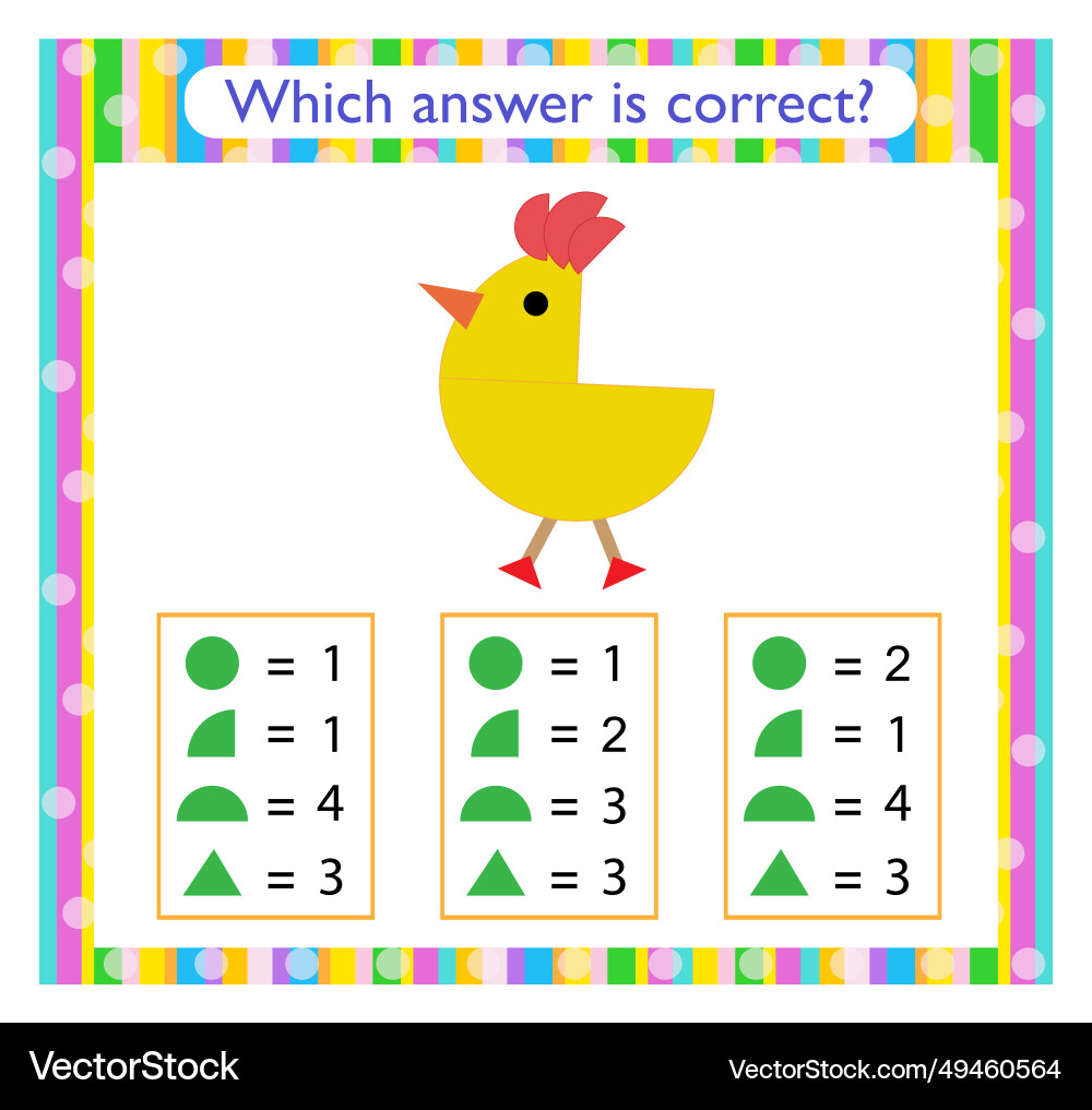 Math activity for kids find the correct answer Vector Image