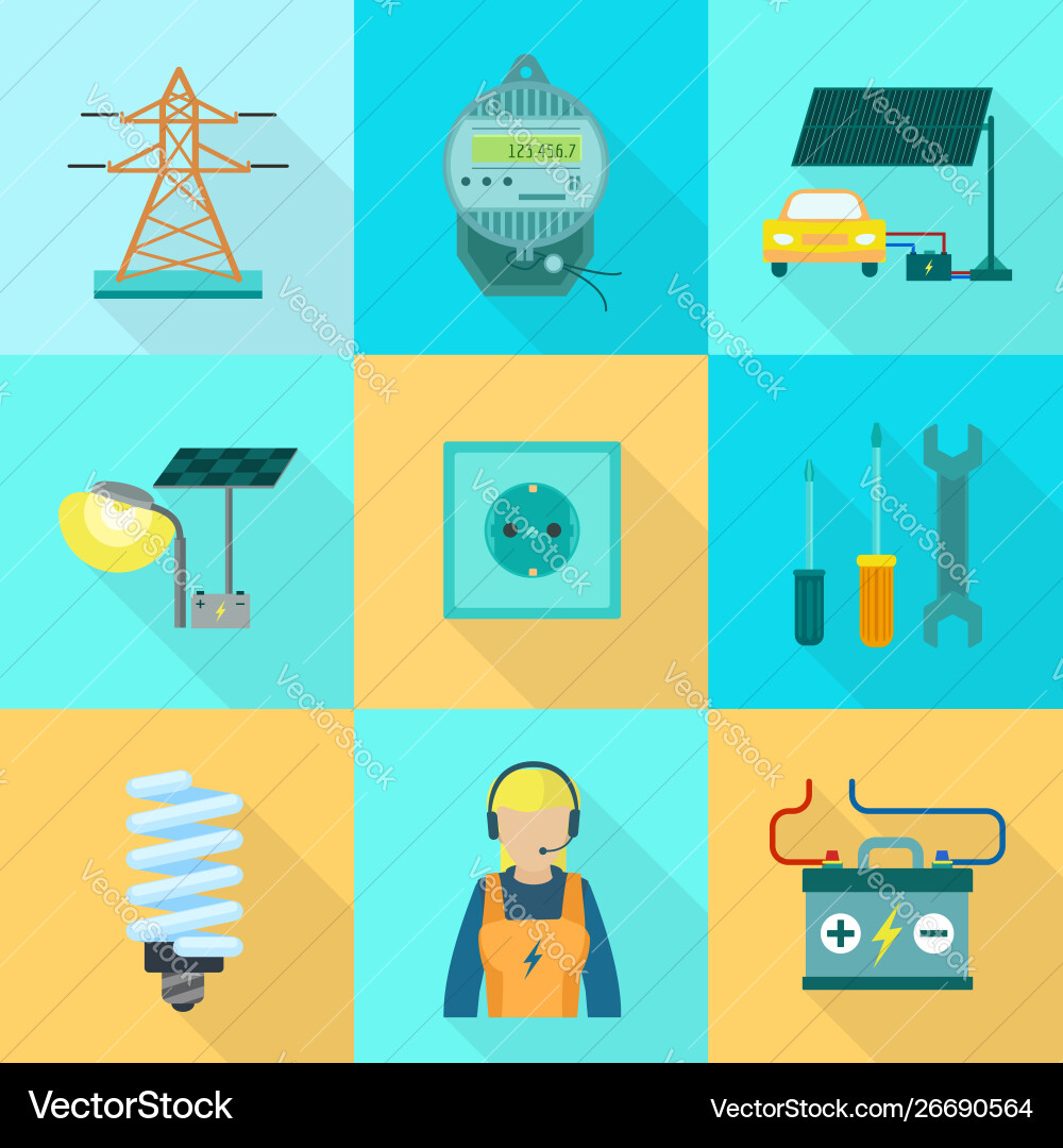 Solar energy icon set flat style Royalty Free Vector Image
