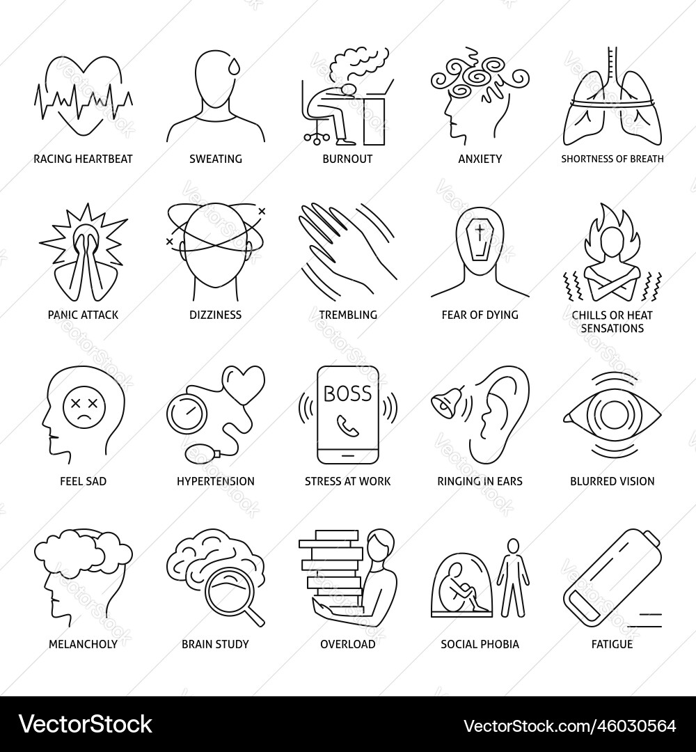 Stress symptoms and causes icon set Royalty Free Vector