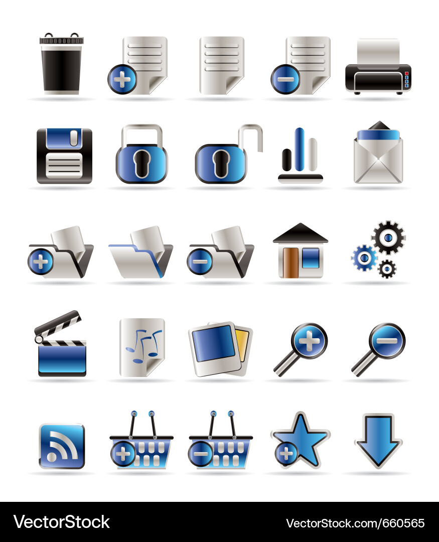 25 realistic detailed internet icons Royalty Free Vector